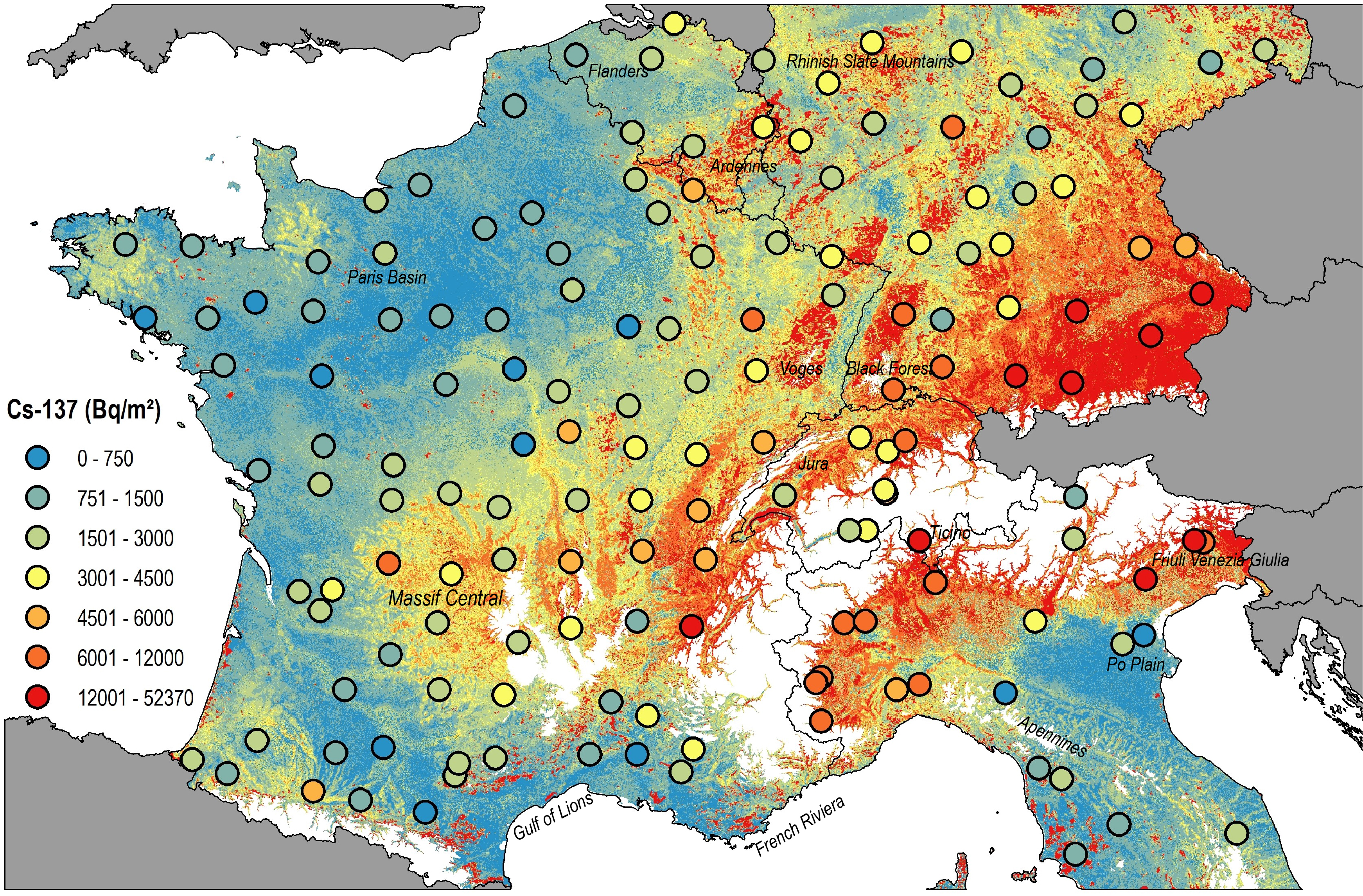 New map for radioactive soil contamination in Western Europe
